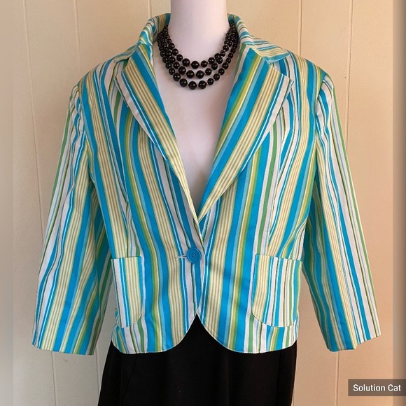 George | Jackets & Coats | George Blazer Womens 4 Blue Green Striped ...